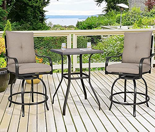 Rimba Patio Swivel Bar Stools Outdoor Bar Height Bistro Dining Chairs All-Weather Patio Metal Furniture Set with Armrest and Cushions, Set of 6