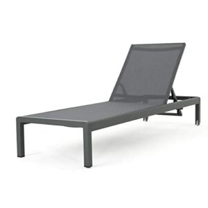 christopher knight home cape coral outdoor aluminum chaise lounge with mesh seat, grey / dark grey