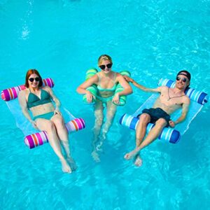 sloosh 3 pack inflatable pool float hammock, water hammock lounges, multi-purpose swimming pool accessories (saddle, lounge chair, hammock, drifter) for pool, lake, outdoor, beach