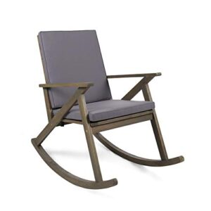 christopher knight home outdoor acacia wood rocking chair, grey/grey cushion