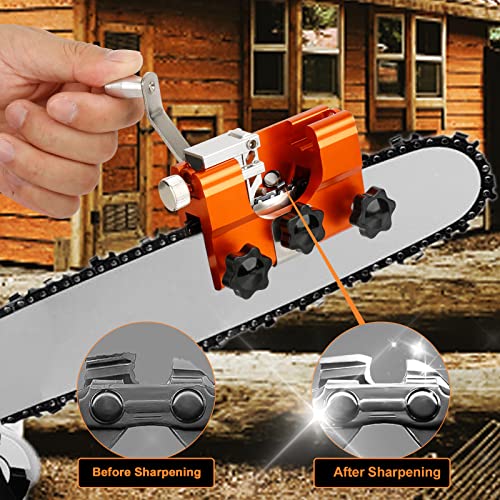 Chainsaw Sharpener, Chainsaw Sharpening Jig Hand Crank with 3 Grinding Rod, Portable Manual Steel Chainsaw Blade Sharpener Tool Attachment for Gas/Electric Chain Saw, Lumberjack and Garden Worker