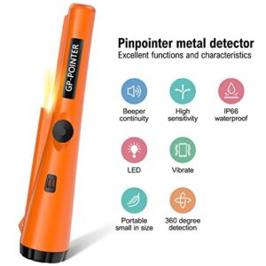 Metal Detector Pinpointer Waterproof Handheld Pin Pointer Wand Gold Treasure Hunting Unearthing Tool Accessories with Buzzer Vibration for Kids Adults Bonus 2 Pack Battery and Belt Holster