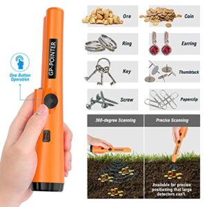 Metal Detector Pinpointer Waterproof Handheld Pin Pointer Wand Gold Treasure Hunting Unearthing Tool Accessories with Buzzer Vibration for Kids Adults Bonus 2 Pack Battery and Belt Holster