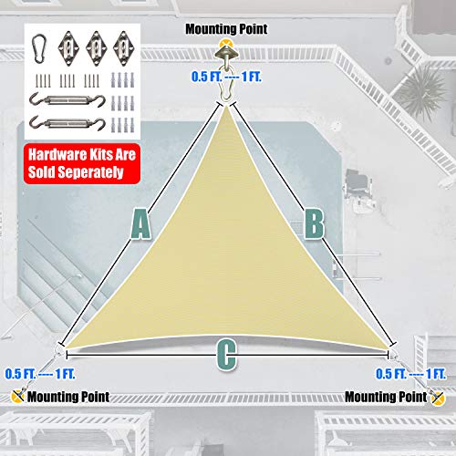 Amgo 12' x 12' x 12' Beige Triangle Sun Shade Sail Canopy Awning ATAPT12, 95% UV Blockage, Water & Air Permeable, Commercial and Residential (We Customize)