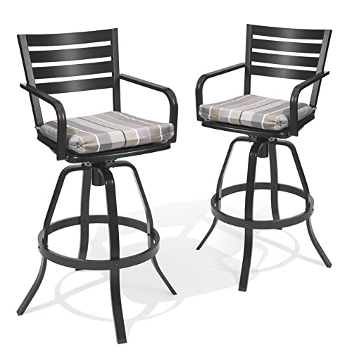 Pellebant Swivel Outdoor Bar Stools Set of 2, Patio Bar Dining Chairs with Cast Aluminum Frame, Sunbrella Cushion, Easy to Install, Champagne