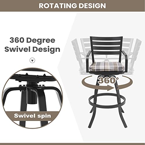 Pellebant Swivel Outdoor Bar Stools Set of 2, Patio Bar Dining Chairs with Cast Aluminum Frame, Sunbrella Cushion, Easy to Install, Champagne