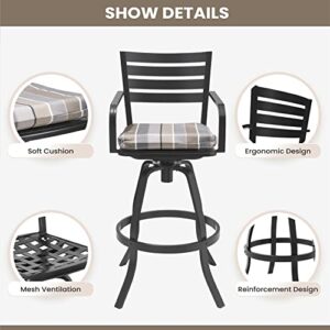 Pellebant Swivel Outdoor Bar Stools Set of 2, Patio Bar Dining Chairs with Cast Aluminum Frame, Sunbrella Cushion, Easy to Install, Champagne