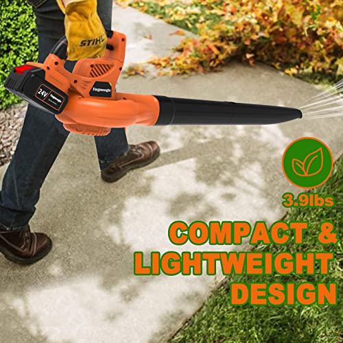 Cordless Leaf Blower with 2 Batteries & Charger 320CFM,24V Powerful Blower Battery Operated for Lawn Care,Lightweight Electric Leaf Blower for Cleaning Yard,Garage, Patio & Sidewalk