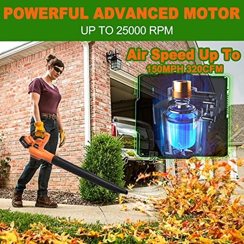 Cordless Leaf Blower with 2 Batteries & Charger 320CFM,24V Powerful Blower Battery Operated for Lawn Care,Lightweight Electric Leaf Blower for Cleaning Yard,Garage, Patio & Sidewalk