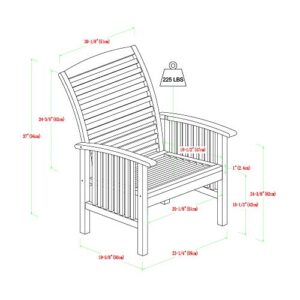 Walker Edison Rendezvous Modern 3 Piece Solid Acacia Wood Slat Back Outdoor Chair and Side Table Set, Set of 3, Dark Brown