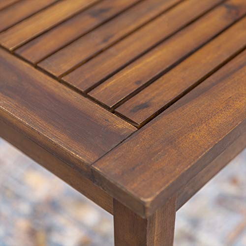 Walker Edison Rendezvous Modern 3 Piece Solid Acacia Wood Slat Back Outdoor Chair and Side Table Set, Set of 3, Dark Brown