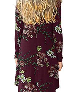 Womens V Neck Long Sleeve Casual Floral Printed Tunic Dresses Loose T-Shirt Dresses