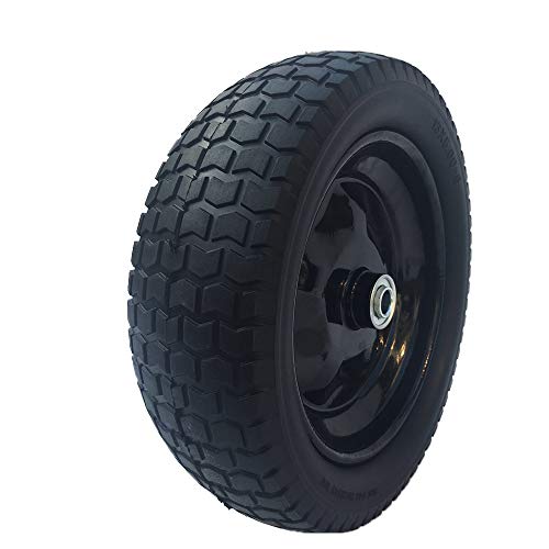 2 Pack Small 13x5.00-6 Flat Free Tire,Turf Tread,2.25"offset hub with steel rim ,5/8" ball bearing , Tire OD:299-309mm,12'',Tire SW:88.5-94.5mm, PU Foam wheel,small solid trolley wheel