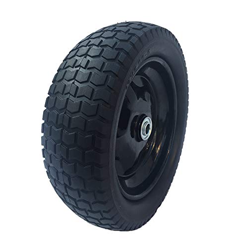 2 Pack Small 13x5.00-6 Flat Free Tire,Turf Tread,2.25"offset hub with steel rim ,5/8" ball bearing , Tire OD:299-309mm,12'',Tire SW:88.5-94.5mm, PU Foam wheel,small solid trolley wheel