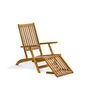 East West Furniture BSLCDNA Salinas Patio Chaise Lounge - Outdoor Acacia Wood Sunlounger Chairs for Poolside, Deck, Lawn, 59x21x35 Inch, Natural Oil