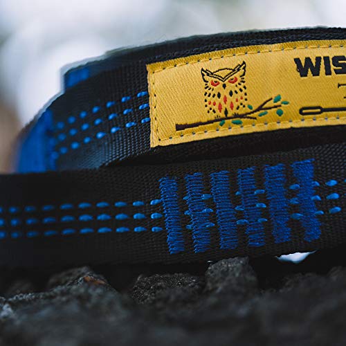 Wise Owl Outfitters Talon Hammock Straps - Combined 20 Ft Long, 38 Loops W/ 2 Carabiners - Easily Adjustable, Tree Friendly Must Have Gear for Camping Hammocks Like Eno Blue Stitching