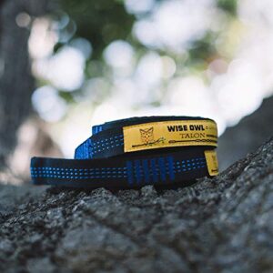 Wise Owl Outfitters Talon Hammock Straps - Combined 20 Ft Long, 38 Loops W/ 2 Carabiners - Easily Adjustable, Tree Friendly Must Have Gear for Camping Hammocks Like Eno Blue Stitching