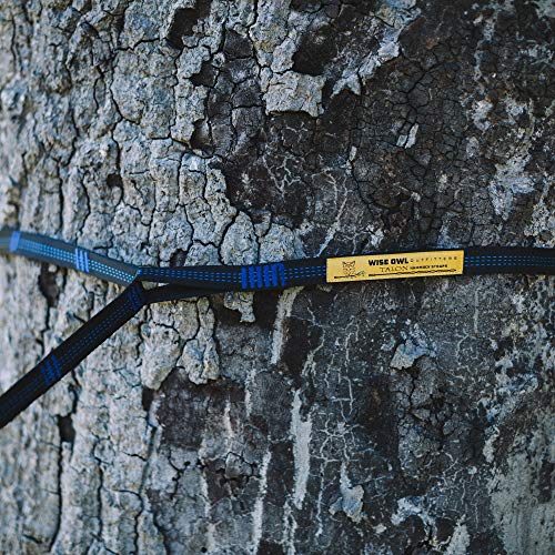 Wise Owl Outfitters Talon Hammock Straps - Combined 20 Ft Long, 38 Loops W/ 2 Carabiners - Easily Adjustable, Tree Friendly Must Have Gear for Camping Hammocks Like Eno Blue Stitching