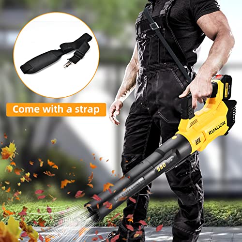 RUALION Cordless Leaf Blower: Electric Leaf Blower Battery Powered, 580CFM, 3-Speed Dial Electric Battery Blower with 2 * 20V 3.0Ah Battery for Lawn Care | Patio | Garage