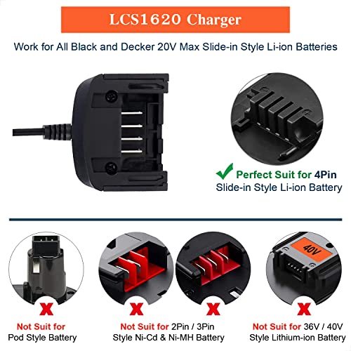 LCS1620 20V Lithium Battery Charger for Black & Decker 16V Lithium Battery LBXR20 LBXR20-OPE LB20 LBX20 LBX4020 LB2X4020 LBXR2020-OPE BL1514 LBXR16