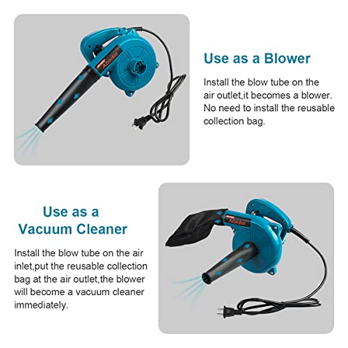 Corded Electric Leaf Blower,2 in 1 Small Handheld Lightweight Sweeper/Vacuum,110V 400W Portbale Blower for Leaf/Snow/Dust Blowing (Blue)