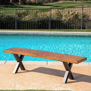 christopher knight home islamorada outdoor lightweight concrete dining bench, brown walnut / black