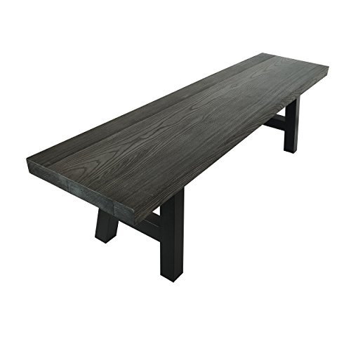 Christopher Knight Home Ozias Indoor Lightweight Concrete Dining Bench, Natural Grey / Black