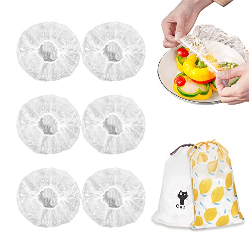 200PCS Plastic Elastic Bowl Covers Reusable, Plastic Food Covers with Elastic Food Storage Covers Bowl Covers for Leftover, Plastic Covers for Bowls for Family Outdoor Picnic Easter