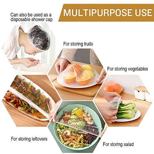 200PCS Plastic Elastic Bowl Covers Reusable, Plastic Food Covers with Elastic Food Storage Covers Bowl Covers for Leftover, Plastic Covers for Bowls for Family Outdoor Picnic Easter