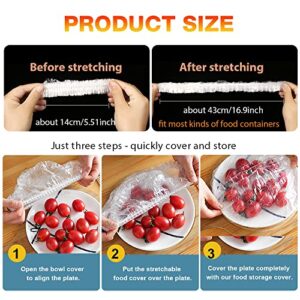 200PCS Plastic Elastic Bowl Covers Reusable, Plastic Food Covers with Elastic Food Storage Covers Bowl Covers for Leftover, Plastic Covers for Bowls for Family Outdoor Picnic Easter