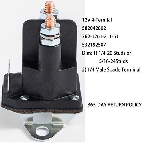 192507 582042801 582042802 Starter Solenoid,Replace 532192507 762-1261-211-51 435-325,Compatible Trombetta AYP Craftsman Husqvarna Cub Cadet MTD Lawn Mower Tractor