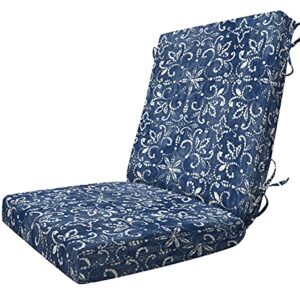 Honeycomb Indoor/Outdoor Boheme Indigo Highback Dining Chair Cushion: Recycled Fiberfill, Weather Resistant, Reversible, Comfortable and Stylish Patio Cushion: 21" W x 42" L x 4" T, 1 Count (Pack of 1)