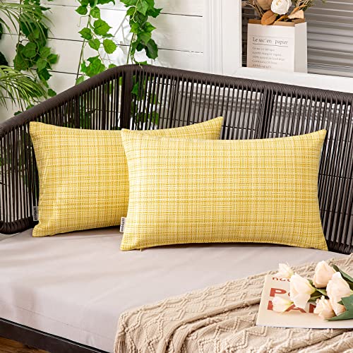 MIULEE Outdoor Waterproof Throw Pillow Covers Decorative Farmhouse Water Resistant Cushion Covers for Tent Patio Garden Couch Sofa Pack of 2, 12x20 Inch Yellow