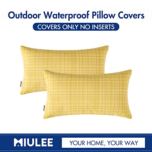 MIULEE Outdoor Waterproof Throw Pillow Covers Decorative Farmhouse Water Resistant Cushion Covers for Tent Patio Garden Couch Sofa Pack of 2, 12x20 Inch Yellow