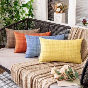 MIULEE Outdoor Waterproof Throw Pillow Covers Decorative Farmhouse Water Resistant Cushion Covers for Tent Patio Garden Couch Sofa Pack of 2, 12x20 Inch Yellow