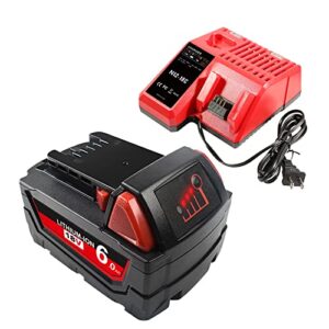 6.0ah 18v battery and charger replacement for milwaukee m18 battery charger kit, compatible with m12 m18 milwaukee batteries charger 48-59-1812, milwaukee 18v battery 48-11-1852 48-11-1815 48-11-1820