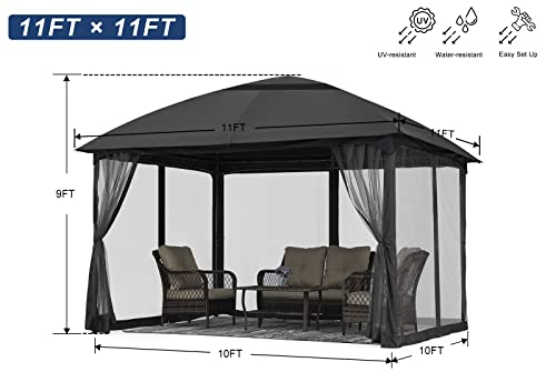 MASTERCANOPY Soft Top Outdoor Garden Gazebo for Patios with Netting Walls (10x10, Dark Gray)