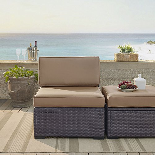 Crosley Furniture KO70125BR-MO Biscayne Outdoor Wicker Armless Chair with Mocha Cushions - Brown