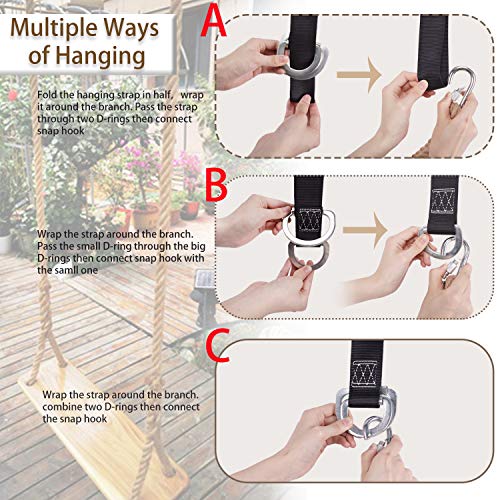 leofit Hanging Wooden Tree Swing 16 x 6.3 Adjustable 80 Inch Rope 40 Inch Connecting Strap Accessories for Backyard, Playground, Porch, Patio, Garden, Park, Home