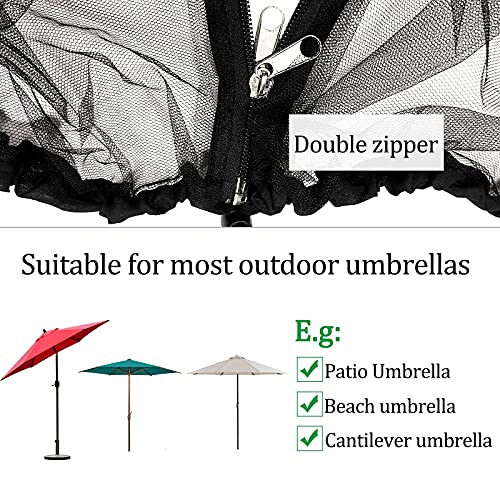 JEOEUS Umbrella Netting for Outdoor Umbrellas,Umbrella Mosquito Netting,Garden Patio Umbrella Mosquito Netting,with Double Zipper Door, for Almost Outdoor Market Table Umbrellas & Cantilever Offset Hanging Umbrella w/Tilt 7.5-11ft