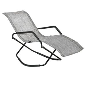 outsunny outdoor folding rocking chair, foldable chaise lounge pool chair with armrests for sun tanning, sunbathing, rocker for patio, lawn, beach, gray