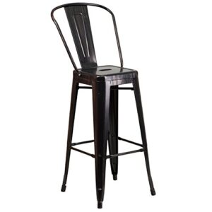 emma + oliver commercial grade 30″ h black-gold metal indoor-outdoor barstool with back