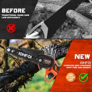 IOHFOI Mini Chainsaw, 6 Inch Cordless Electric Handheld Chain Saw with Security Lock, 21V 7500mAh Rechargeable Battery Powered Small Chainsaw for Wood Cutting, Tree Branches, Camping and Garden