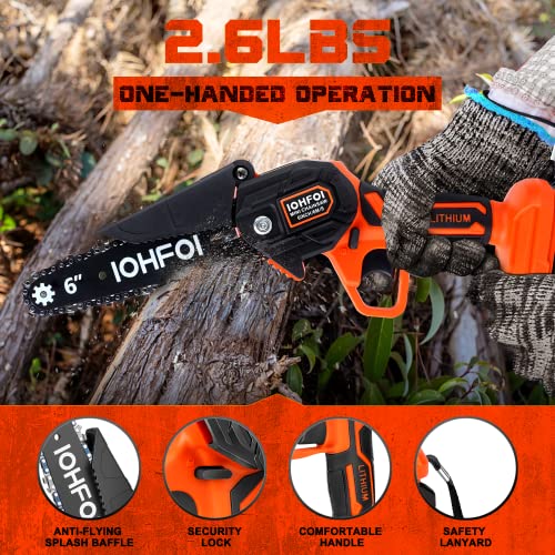 IOHFOI Mini Chainsaw, 6 Inch Cordless Electric Handheld Chain Saw with Security Lock, 21V 7500mAh Rechargeable Battery Powered Small Chainsaw for Wood Cutting, Tree Branches, Camping and Garden