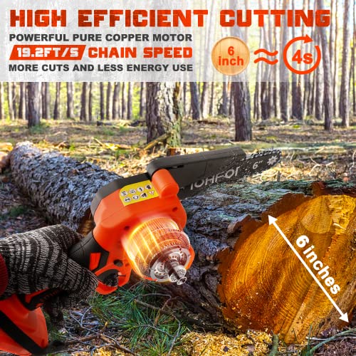 IOHFOI Mini Chainsaw, 6 Inch Cordless Electric Handheld Chain Saw with Security Lock, 21V 7500mAh Rechargeable Battery Powered Small Chainsaw for Wood Cutting, Tree Branches, Camping and Garden