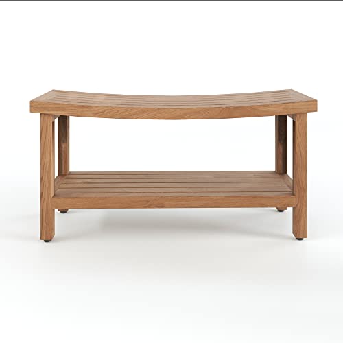 AquaTeak Patented 36" Sumba Teak Shower Bench with Shelf