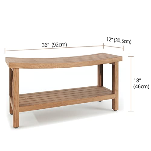 AquaTeak Patented 36" Sumba Teak Shower Bench with Shelf