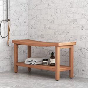 AquaTeak Patented 36" Sumba Teak Shower Bench with Shelf