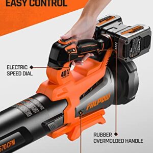 FIILPOW 40V 570CFM Leaf Blower, Brushless Leaf Blower Cordless with 2×4.0Ah Battery and Fast Charger, Turbo Mode and 3 Variable Speed Lock, Axial Fan, Blower for Lawn Care, Yard, Driveway, Walkway