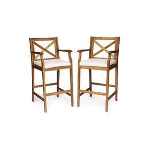 christopher knight home logan outdoor acacia wood barstool, teak finish/cream